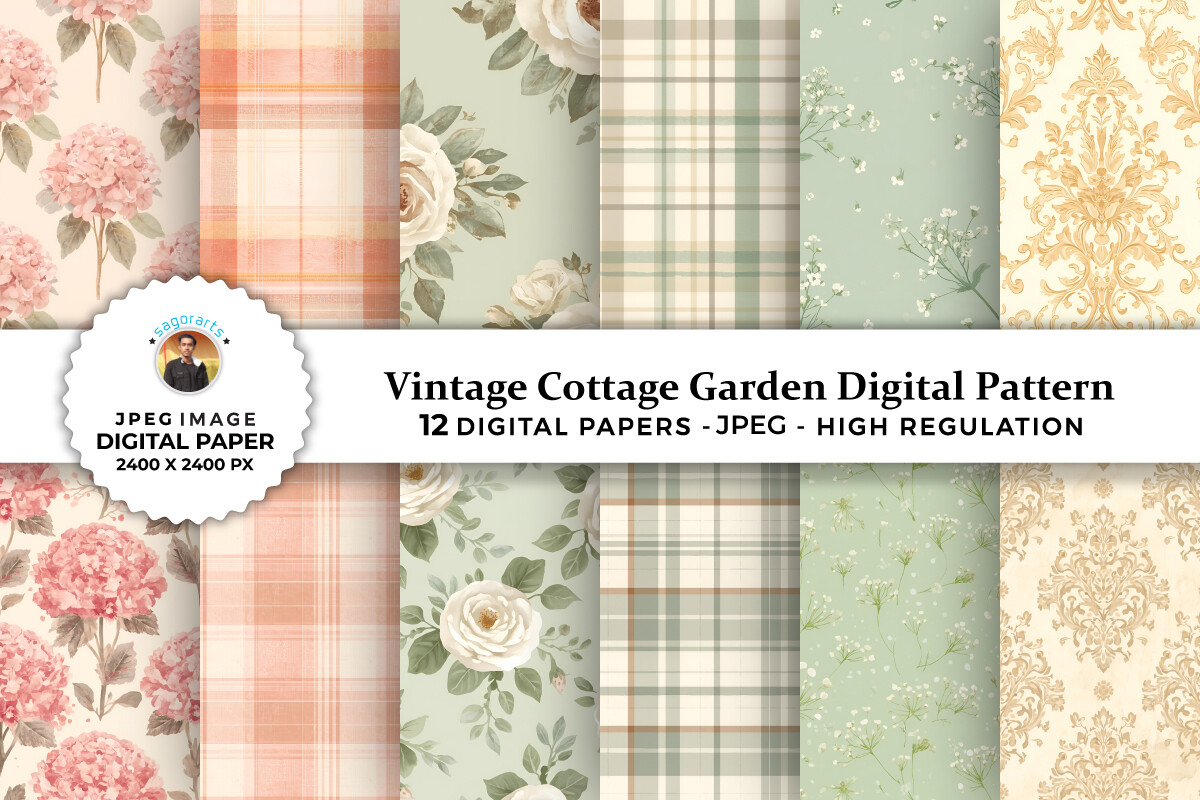 Vintage Cottage Garden Digital Patterns Graphic by sagorarts · Creative ...
