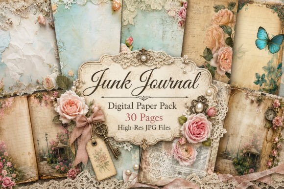 Vintage Rose Journal Digital Paper Graphic by Attractions Artist ...