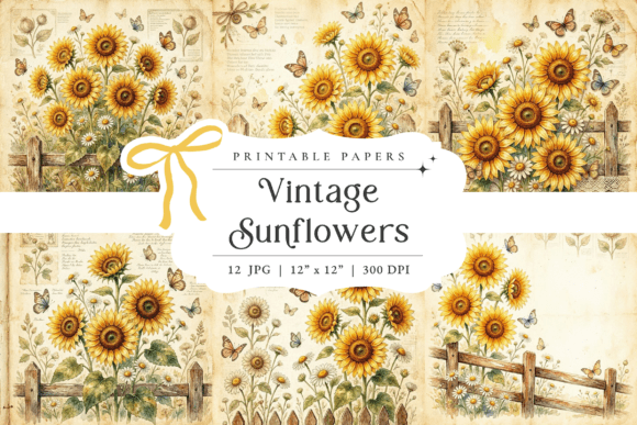 Vintage Sunflowers Junk Journal Papers Graphic by Finiolla Design ...