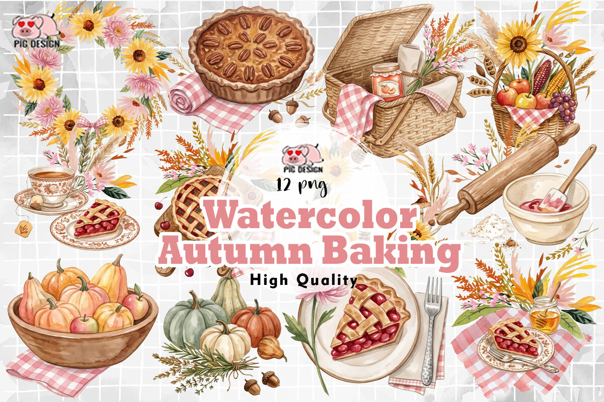 Watercolor Autumn Baking PNG Graphic by PIG.design · Creative Fabrica