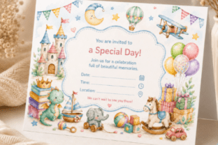 Watercolor Nursery Invitation Template Graphic by juman · Creative Fabrica