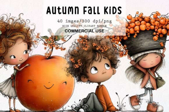 Whimsical Autumn Fall Kids Clipart Graphic by Print Magic · Creative ...
