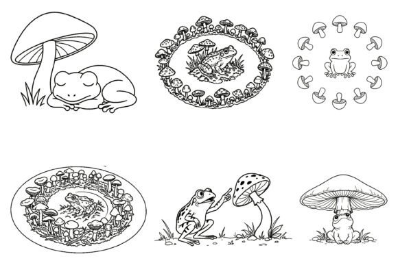 Whimsical Frog Mushroom Coloring Pages Graphic by DESIGN POWER ...