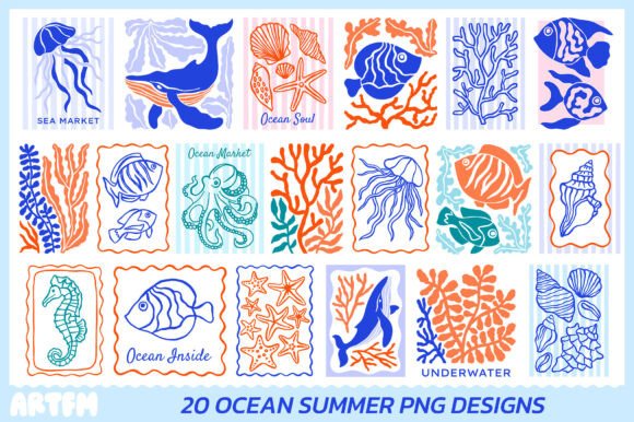 20 Ocean Clipart Bundle, Sea Animals PNG Graphic by ArtFM · Creative ...