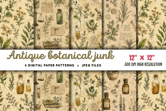 Antique Botanical Junk Journal Pattern Graphic by Styled Stock Mock ...