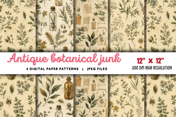 Antique Botanical Junk Journal Pattern Graphic by Styled Stock Mock ...