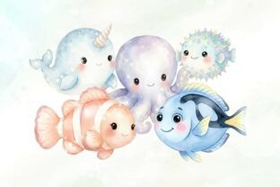 Baby Sea Creatures Watercolor Clipart Graphic by cinthyajuin · Creative ...