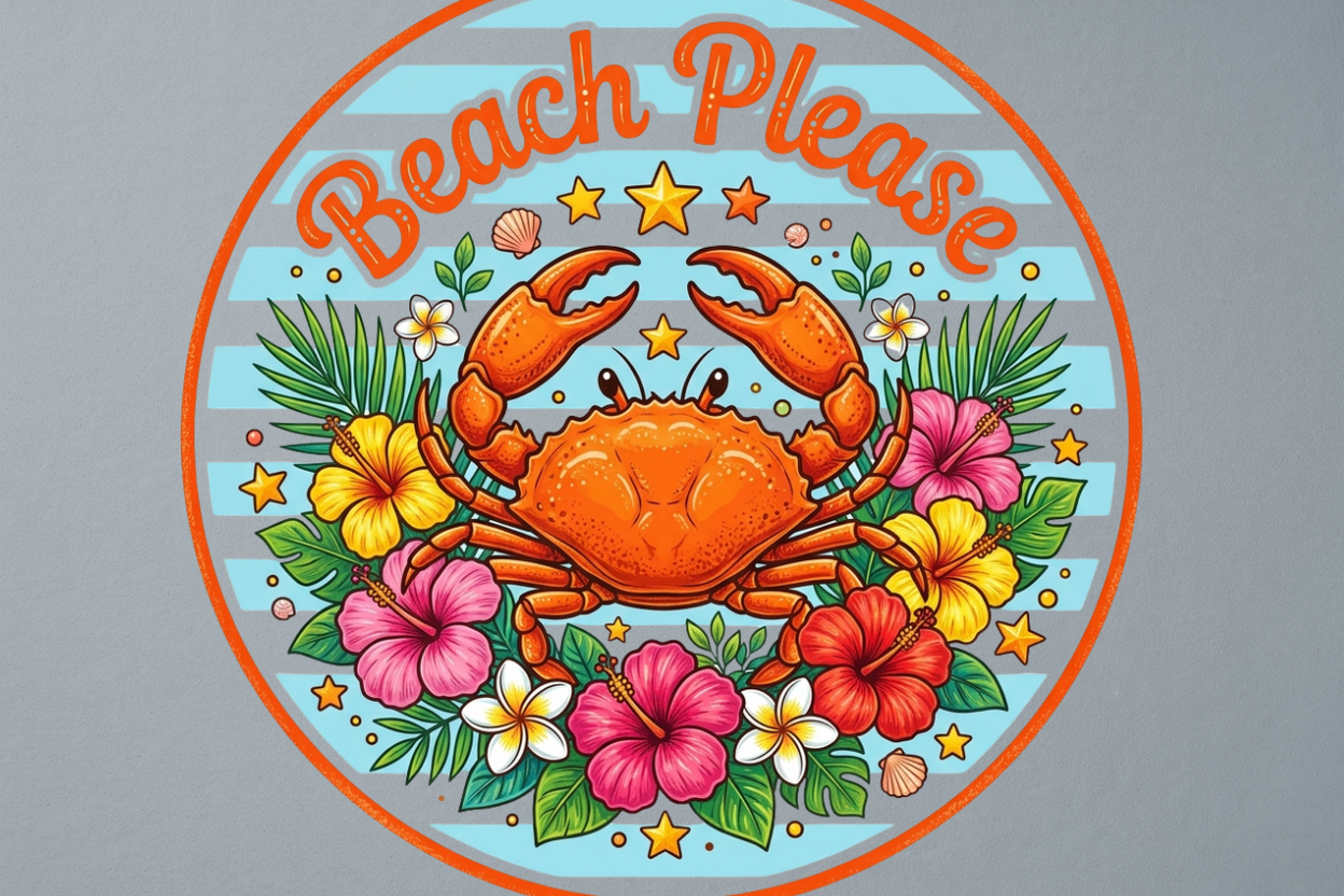 Beach Please Crab Tropical Flowers Graphic by soikotcbd · Creative Fabrica