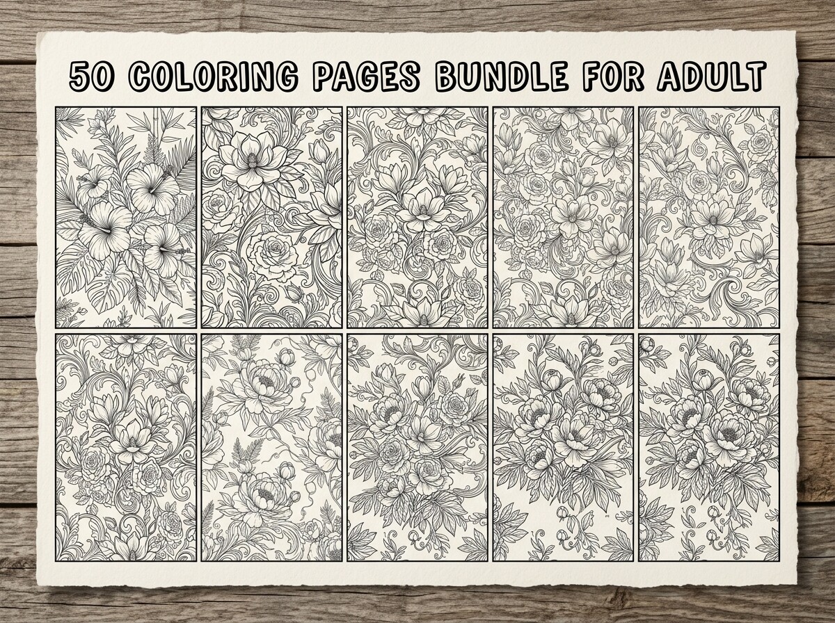 Beautiful Seamless Floral Coloring Pages Graphic by Lasercut_pro ...