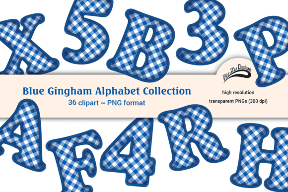 Blue Gingham Alphabet PNG Clipart Bundle Graphic by Vee Zee Designs ...
