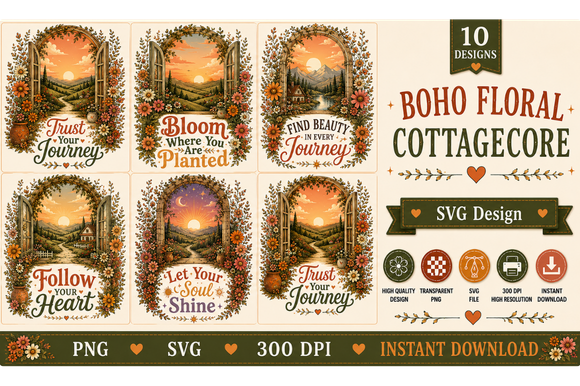 Boho Floral Cottagecore Bundle |10 Desig Graphic by mjiyad · Creative ...