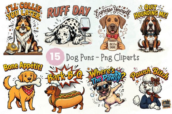 Cartoon Dog Puns Clipart Bundle PNG Graphic by Funtrove · Creative Fabrica