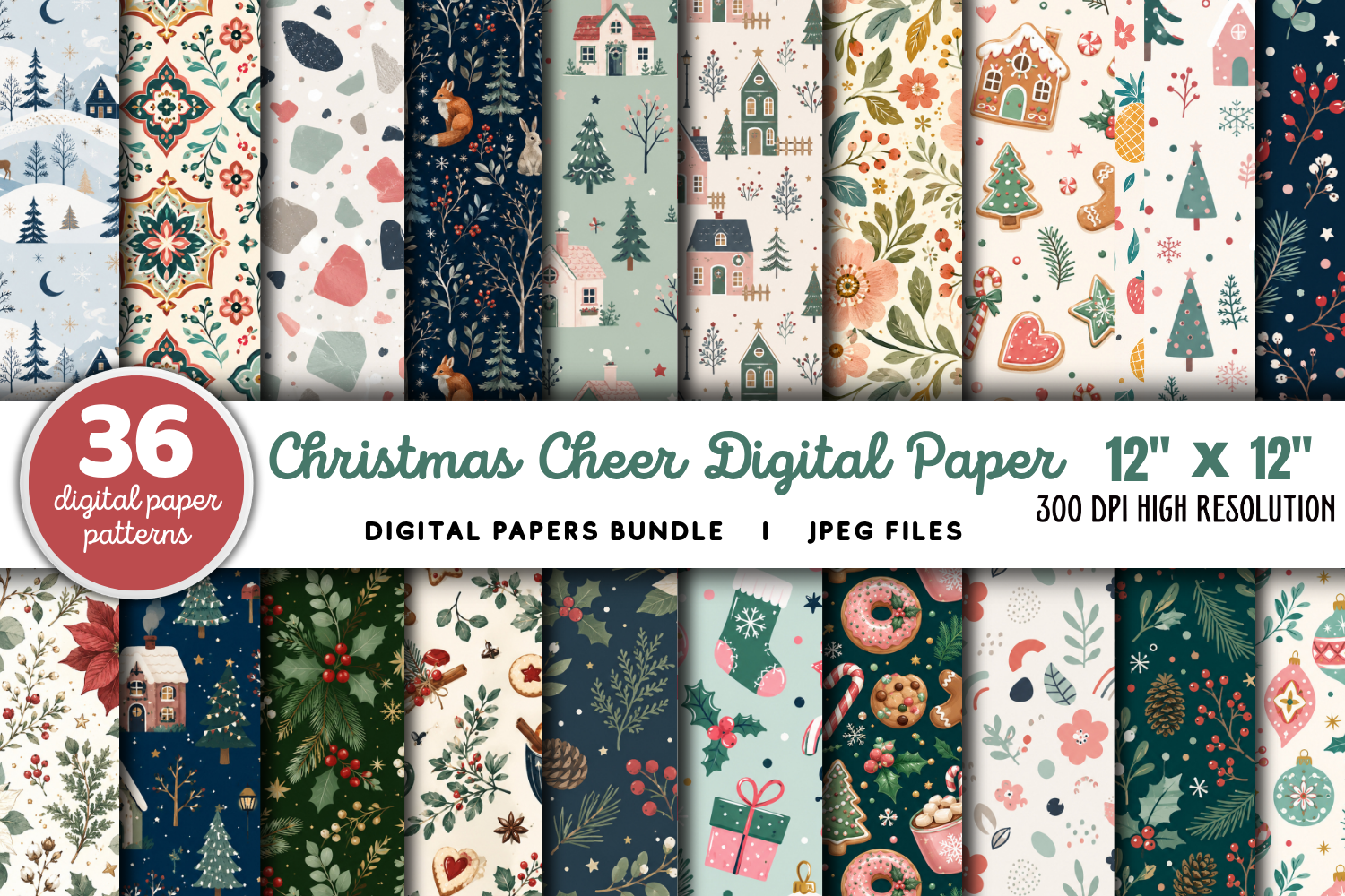 Christmas Cheer Digital Paper Bundle Graphic by Styled Stock Mock ...