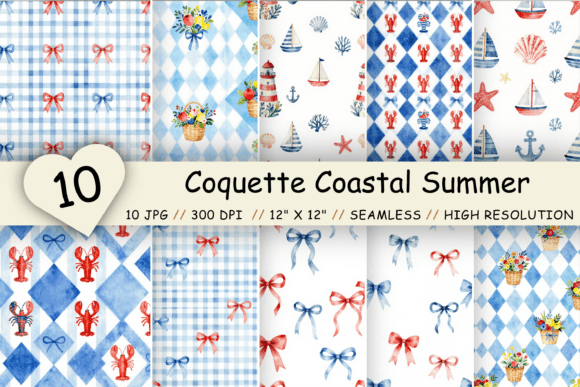 Coquette Coastal Summer Digital Paper Graphic by Florid Printables ...