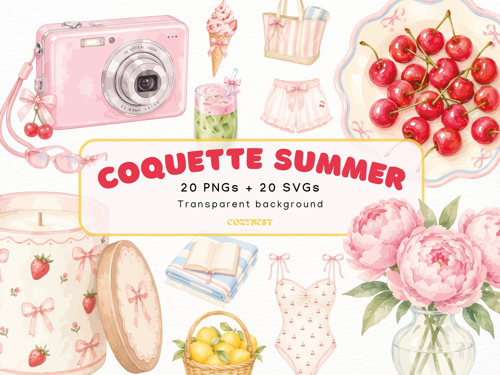 Coquette Summer Watercolor Cliparts PNG Graphic by CozyNest Studio ...