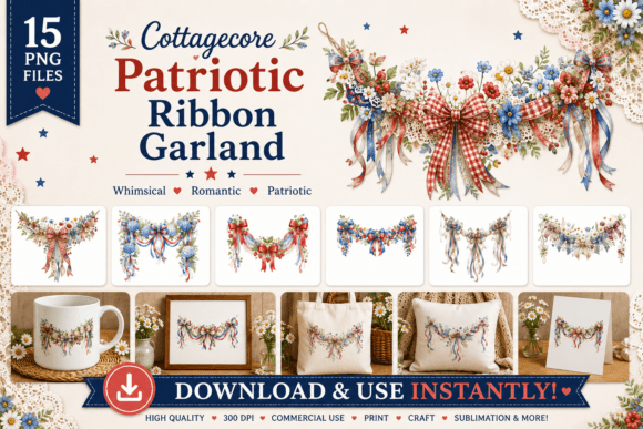 Cottagecore Patriotic Ribbon Garland Graphic by Hamees Store · Creative ...