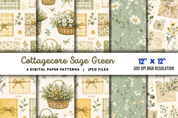 Cottagecore Sage Green Daisy Paper Graphic by Styled Stock Mock ...