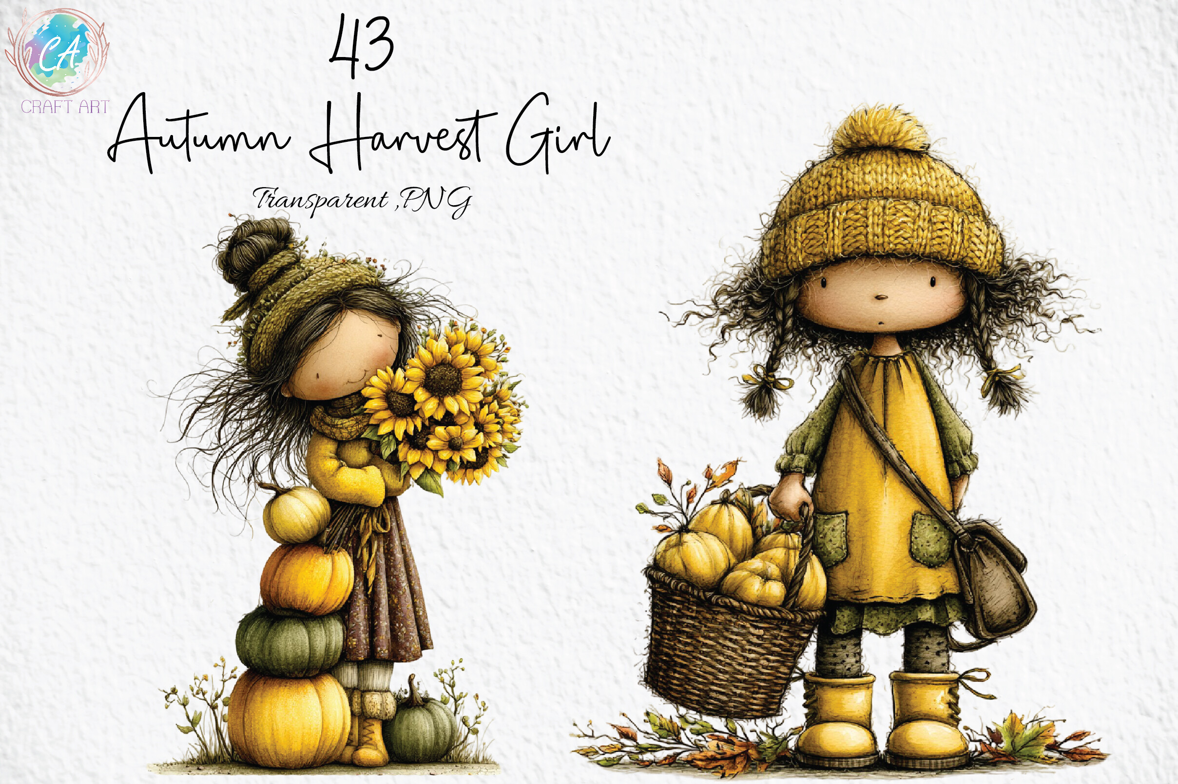 Cute Autumn Harvest Girl PNG Clipart Graphic by Craft Art · Creative ...