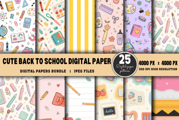 Cute Back to School Digital Paper Bundle Graphic by Craft Palette ...