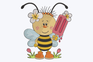 Cute Bee with Popsicle Embroidery Design · Creative Fabrica