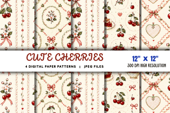 Cute Cherries Digital Paper Pattern Graphic by Styled Stock Mock ...