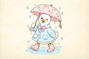 Cute Duck in Rain PNG, Kawaii Duck Graphic by lazy kitty · Creative Fabrica