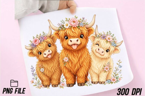 Cute Highland Cows Kawaii PNG Graphic by PrintExpert · Creative Fabrica