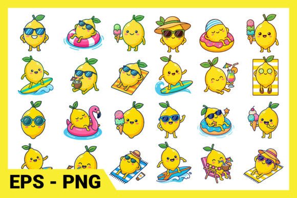 Cute Summer Lemon Characters Set Graphic by Letterlite Studio ...