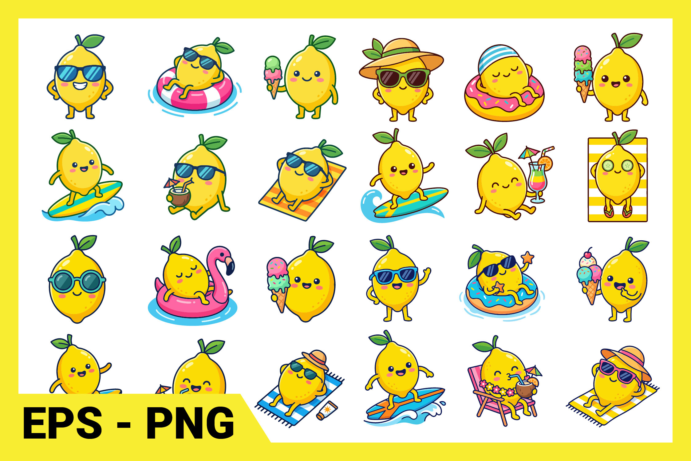Cute Summer Lemon Characters Set Graphic by Letterlite Studio ...