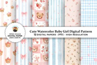 Cute Watercolor Baby Girl Digital Papers Graphic by sagorarts ...