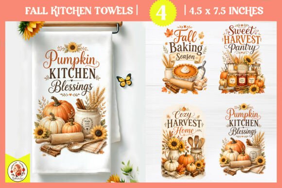 Fall Kitchen Towel Vintage Pumpkin Graphic by KsenyaArt · Creative Fabrica