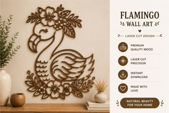 Floral Flamingo Wall Art Laser Cut SVG · Creative Fabrica