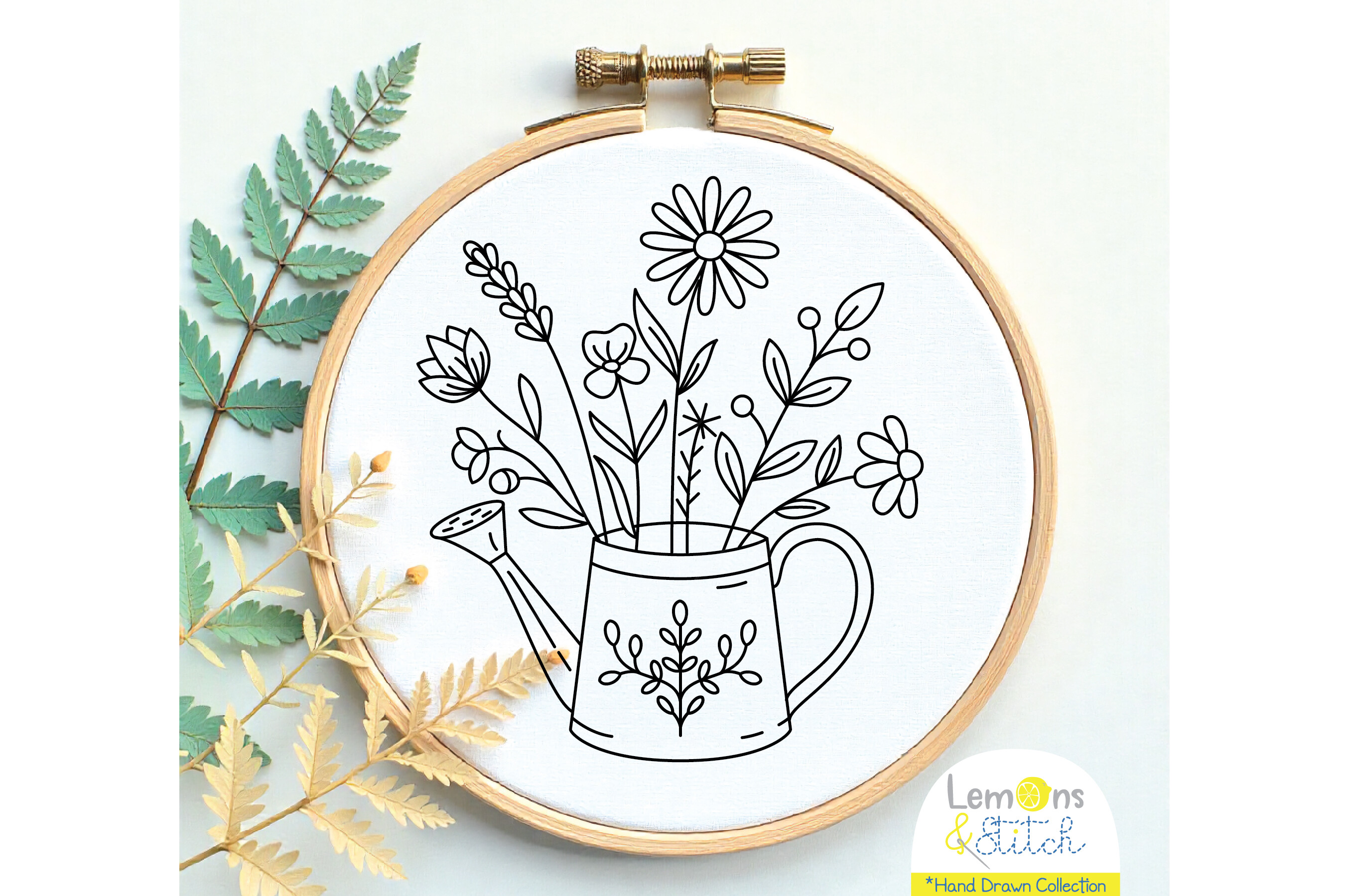 Flowers in Waterpot - Hand Embroidery Graphic by Lemons & Stitch ...