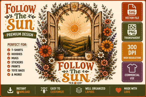 Follow the Sun Boho Floral Design ☀️🌻 Graphic by mjiyad · Creative Fabrica
