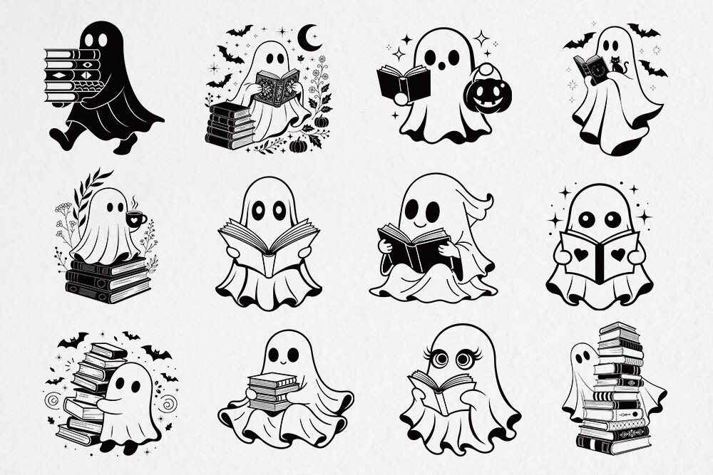 Ghost Reading Books SVG Bundle Halloween Graphic by EM STORE · Creative ...