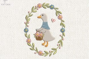 Goose with Flower Basket Embroidery File · Creative Fabrica