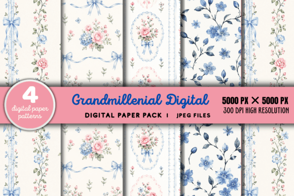 Grandmillennial Digital Paper Pack 3 Graphic by Styled Stock Mock ...
