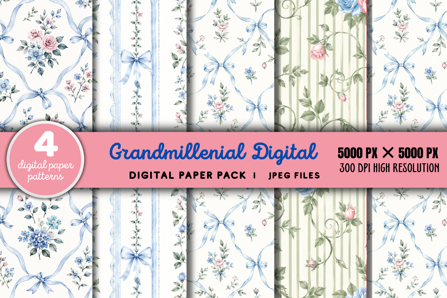 Grandmillennial Digital Paper Pack 4 Graphic by Styled Stock Mock ...