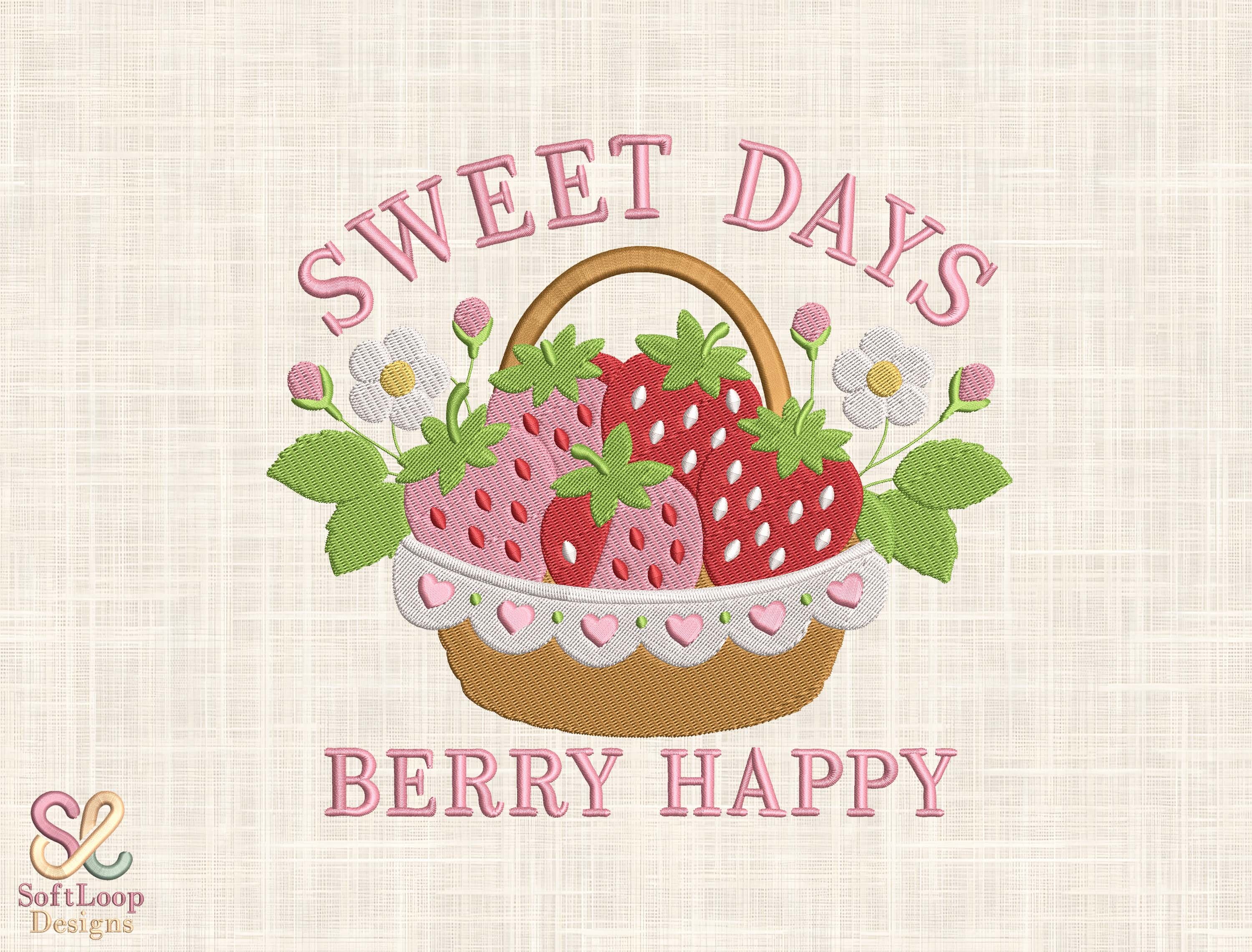 Happy Strawberry Basket Embroidery File · Creative Fabrica