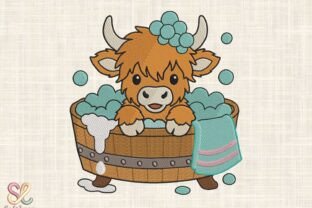 Highland Cow Bath Time Embroidery Design · Creative Fabrica