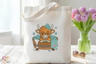 Highland Cow Bath Time Embroidery Design · Creative Fabrica