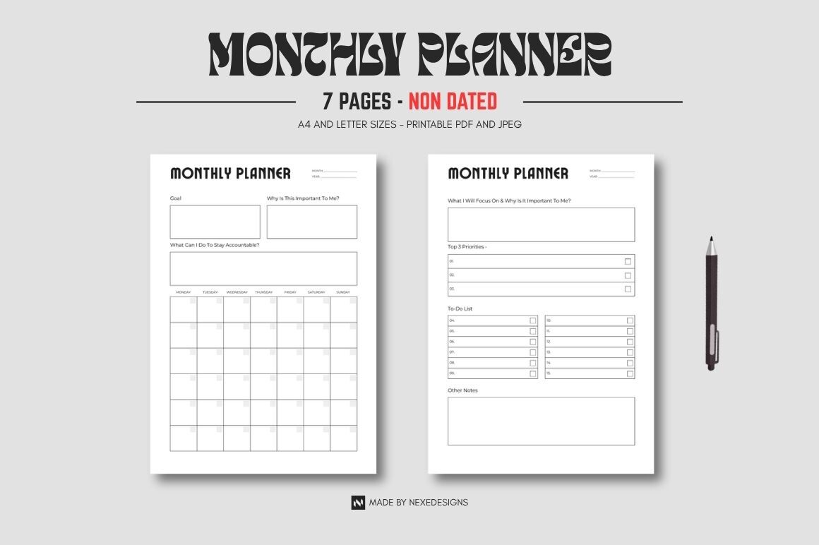Monthly Planner Bundle - Printable Graphic by NexeDesigns · Creative ...
