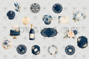 Navy Blue Floral Wedding Watercolor Clip Graphic by BigCakeBee ...