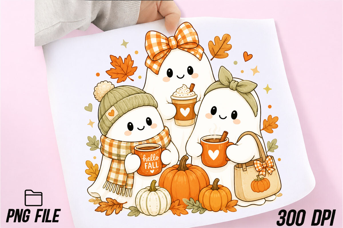 Preppy Cozy Fall Ghost Friends PNG Graphic by PrintExpert · Creative ...