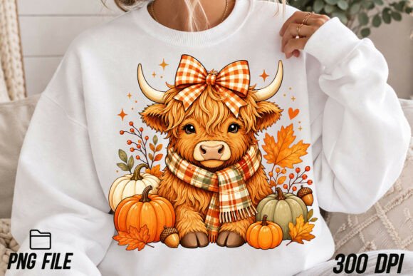 Preppy Fall Highland Cow PNG Graphic by PrintExpert · Creative Fabrica