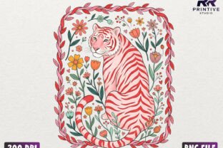 Preppy Floral Tiger Illustration PNG Graphic by RR Printive Studio ...