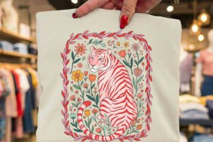 Preppy Floral Tiger Illustration PNG Graphic by RR Printive Studio ...