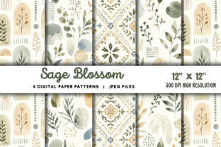 Sage Blossom Watercolor Digital Papers Graphic by Styled Stock Mock ...