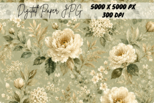 Sage Green Vintage Floral Rose Pattern Graphic by SvgCuttingShop ...