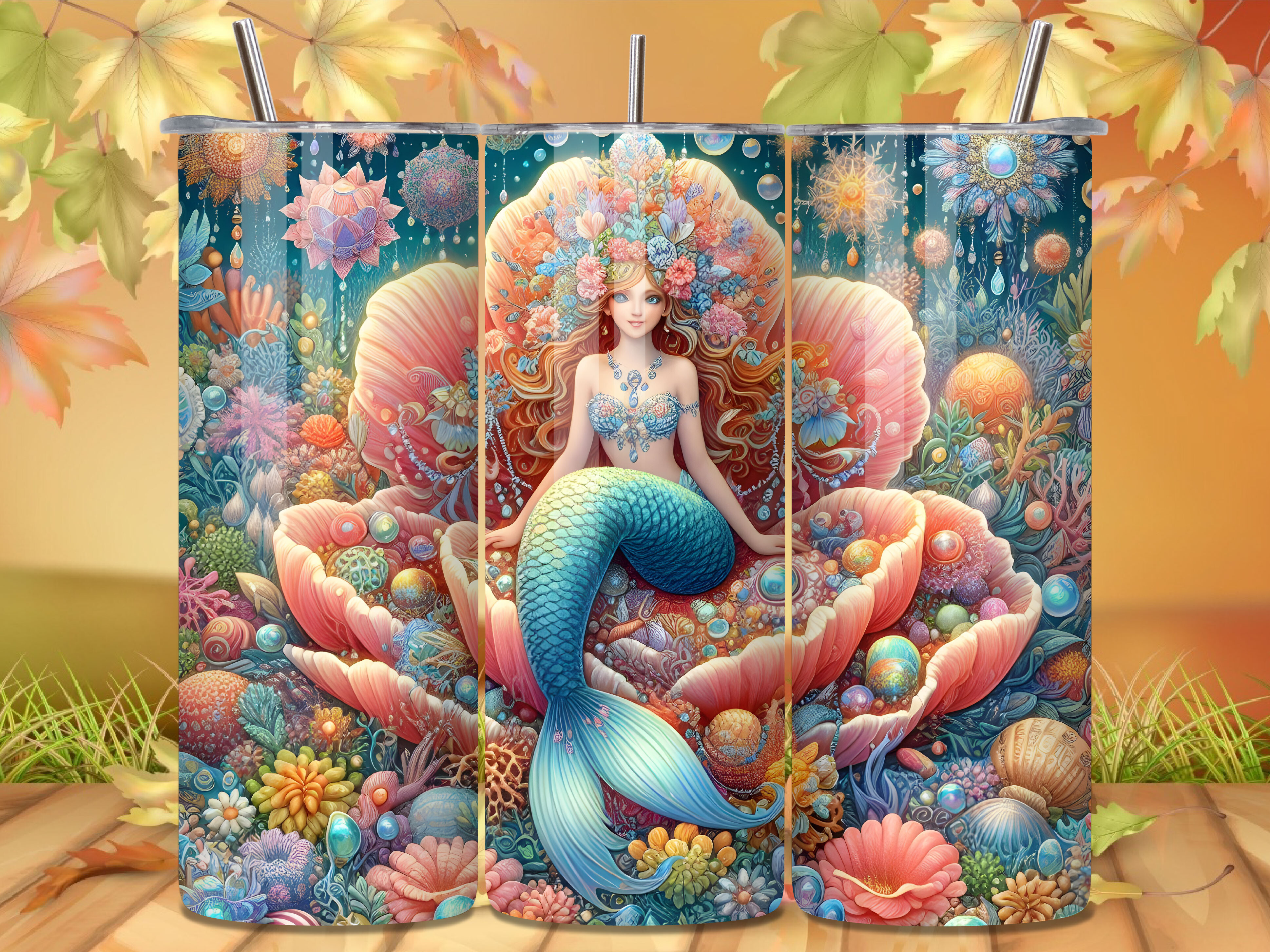 Sea Shell Mermaid Princess Tumbler Wrap Graphic by Art Zone · Creative ...